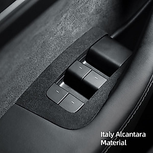 Alfanxi Window Switch Bring Trim Alcantara Material Panel Door Open Button Decal Cover Compatible with Tesla Model Y/Model 3 (Black)