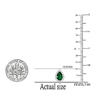 Dazzlingrock Collection 7X5 MM Each Pear Lab Created Emerald & Round Natural White Diamond Halo Style Ladies Teardrop Stud Earrings, 14K White Gold
