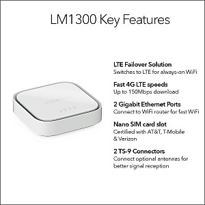 New Version NETGEAR 4G LTE Broadband Modem (LM1300) – Use LTE as a Primary Internet Connection or Failover Solution for Always-On WiFi, Certified with AT&T, T-Mobile, & Verizon (1Pack)