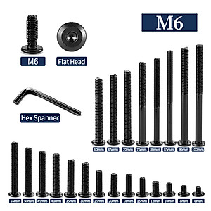 M6 x 80mm 20Pcs Flat Head Hex Socket Cap Screws Bolts, 304 Stainless Steel 18-8, Partially Threaded, Black Oxide by SG TZH (with Hex Spanner)