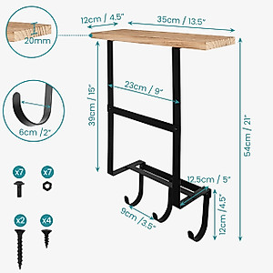 Belle Vous Wall-Mounted Towel Rack with Shelf and 3 Hooks - W13.5 x H21 Inches - Wooden Storage Shelf with Black Metal Bars for Towels - Folded/Rolled Towel Organizer Holder for Bathroom