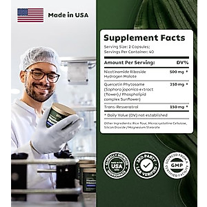 Reus Research NMN Supplement Alternative - Liposomal Nicotinamide Riboside w/Resveratrol & Quercetin by Reus Research - High Purity NAD Supplement for Anti-Aging, Energy, Focus - 80 Capsules