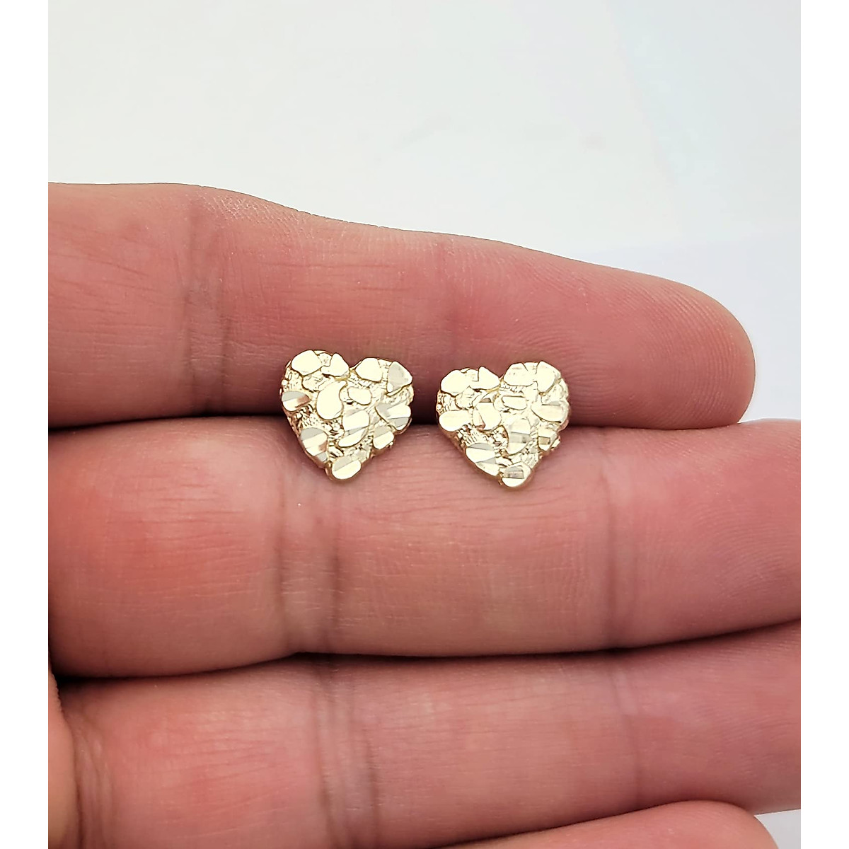 10K Yellow Gold Diamond Cut Nugget Heart Earrings