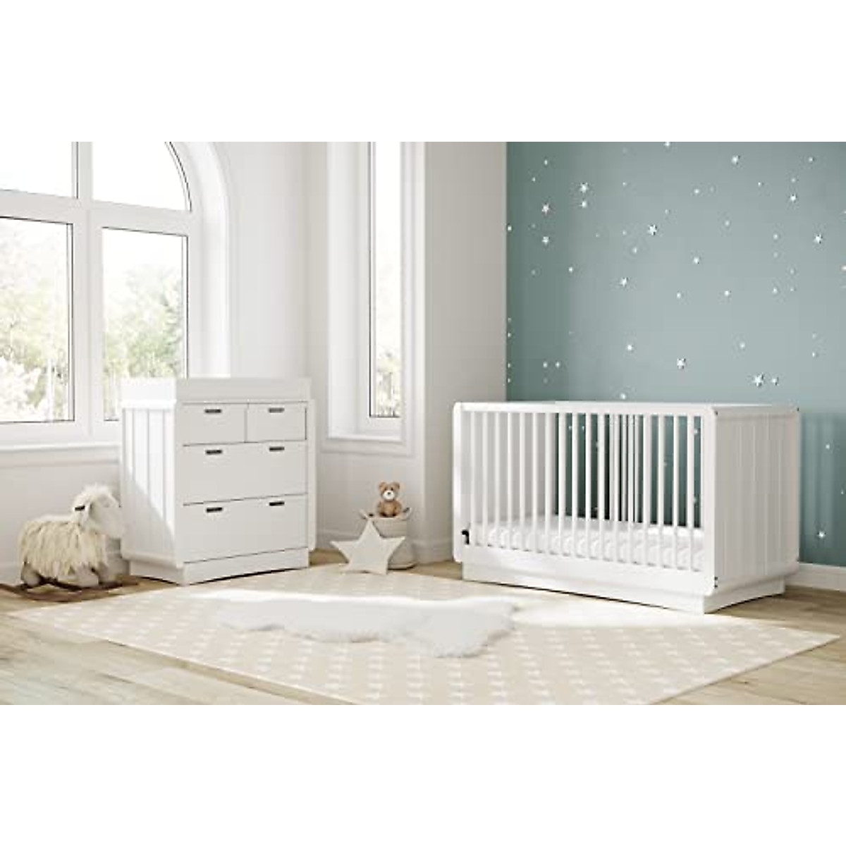 STORKCRAFT Skye 3-in-1 Convertible Crib (White) - Converts from Baby Crib to Toddler Bed and Daybed, Fits Standard Full-Size Crib Mattress, Adjustable Mattress Support Base