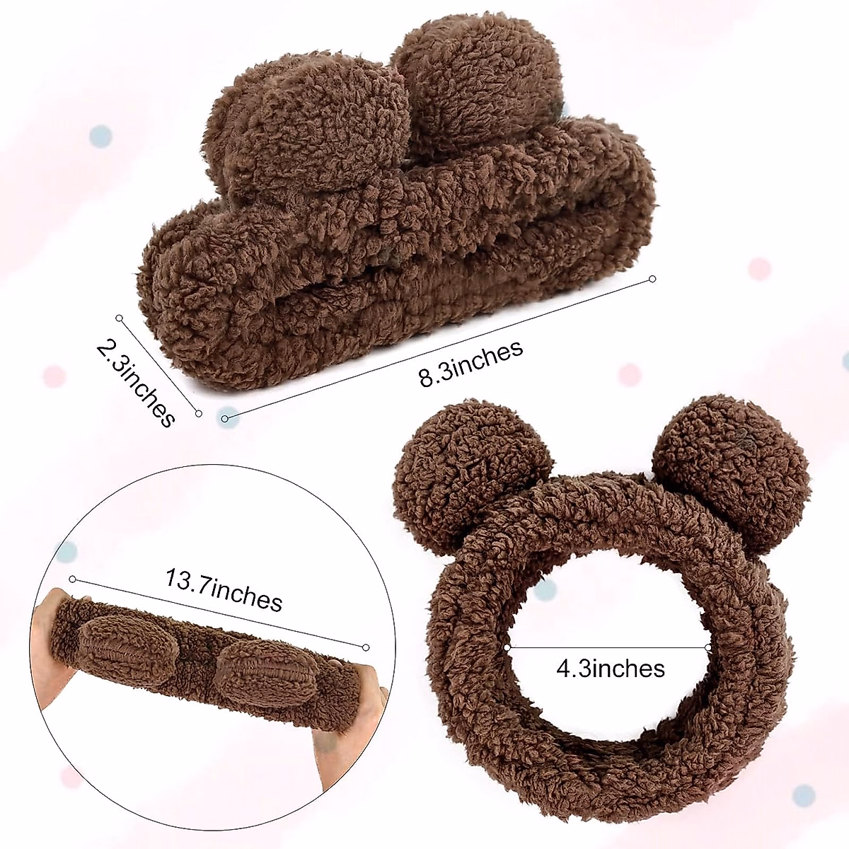 CNSSKJ Spa Headband for Women Girls Cute Bear Ears Hair Bands Puffy Bear Ears Elastic Headband Face Washing Makeup Non-slip Headband (Brown)