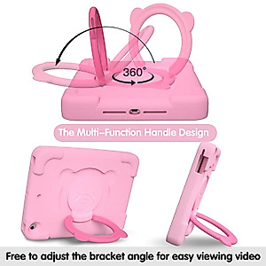 PZOZ iPad Kids Case Compatible for Apple iPad Air 1/2 / 6th Generation 2018 / 5th Gen 2017 9.7 inch, EVA Shockproof Rotate Handle Folding Stand Heavy Duty Protective Cute Cover for Boys Girls (Pink)