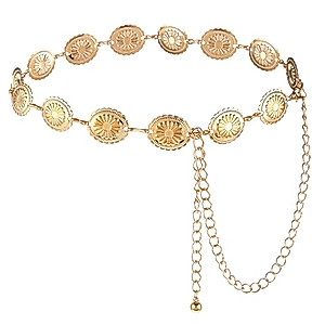 TIESOME Western Metal Concho Belt, Hollow Out Daisy Chain Belt Adjustable Boho Waist Chain Country Concert Outfit for Dress(Gold)