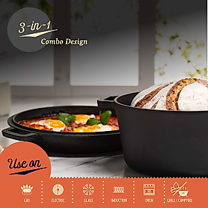 Legend Cookware Cast Iron Dutch Oven | 5QT Multi Cooker Stock Pot For Frying, Cooking, Baking & Broiling on Induction, Electric, Gas & In Oven | Lightly Pre-Seasoned Cookware Gets Better with Use