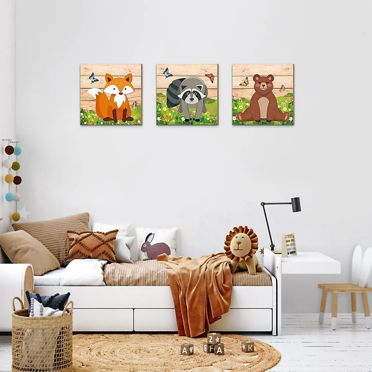 CAKIROTS 3D Woodland Nursery Decor for Bear Racoon and Fox Baby Boy Nursery Decor for Kids Bedroom, Baby Room Decor Gift