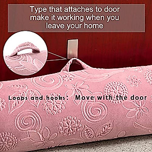 Weighted Door Draft Stopper 36 Inch, Pink Door Draft Noise Sound Blocker Snake Door Sweep with Loop and Weather Stripping Removable, Heavy Duty Draft Guard Windproof for Doors Windows