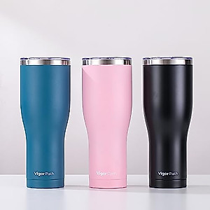 VIGOR PATH Insulated Tumbler Cup with Slide Lid, Double-Walled Vacuum Stainless Steel Water Bottle Travel Mug - Leak-Proof Thermal Cup for Home and Outdoor Adventures - 40oz (Pink)
