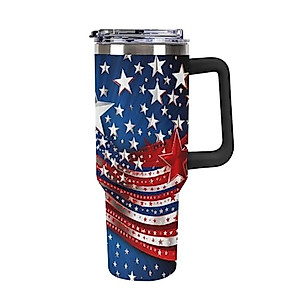 Independence Day U.S. Stars 40 Oz Stainless Steel Cup Travel Tumbler with Handle and Straw Lightweight Coffee Mug for Home Office
