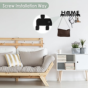 RELBRO Key Holder Wall Mount, Black Metal Key Hanger Wall Decorative Key Rack Organizer Self Adhesive Keychain Holder with 10 Key Hooks for Entryway Doorway Hallway Garage 2 Installation Ways