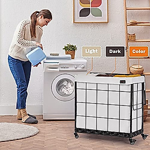 Laundry Hamper with Heavy Duty Caster Wheels; 3 Sections Clothes Hamper with Lid; 132L Laundry Basket with Removable Liner Bag; Laundry Sorter with Metal Handle (White)