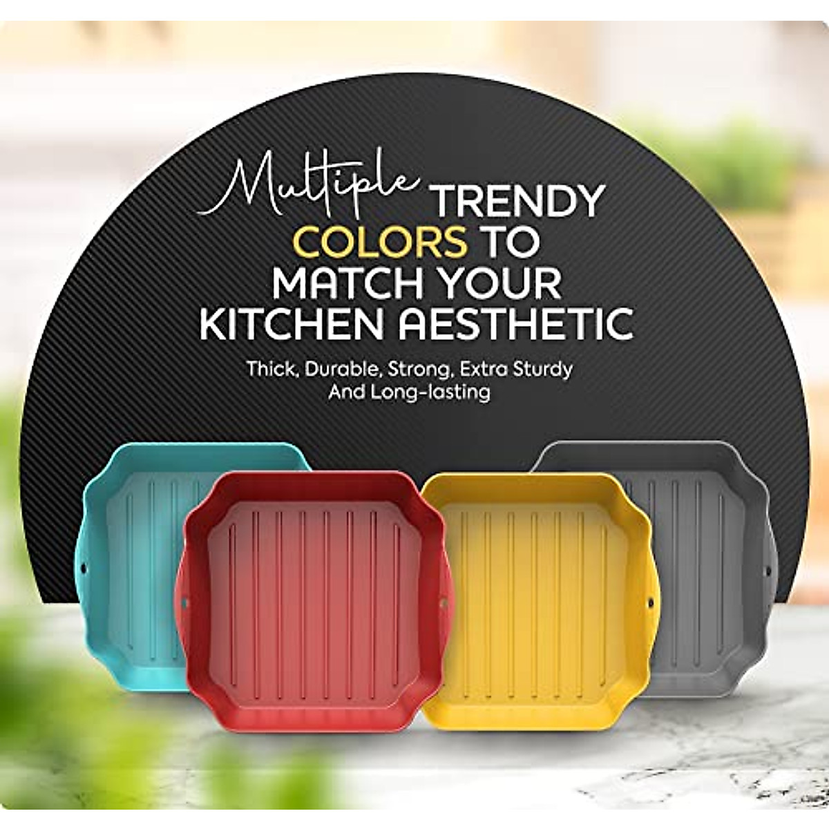 Silicone Air Fryer Liners Set OF 2, Air Fryer Silicone Liners for 3-5QT Air Fryer Tray Baking Oven, 7.5” Reusable Square Air Fryer Liners with Handles & Holes, Air Fryer Inserts, Air Fryer Accessories