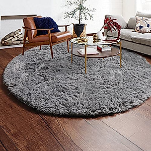 ONASAR Soft Round Area Rug for Bedroom,4 ft Gray Circle Rug for Nursery Room, Fluffy Carpet for Kids Room, Shaggy Floor Mat for Living Room, Furry Area Rug for Baby, Teen Room Decor for Girls Boys