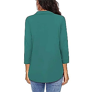 Trendy Tops for Women 2023 V-Neck Stripes Color Block Casual Lapel Tshirts 3/4 Length Sleeve Solid Loose Fit Blouse
