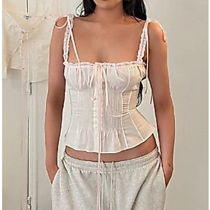 Women Y2k Square Neck Bustier Top Lace Patchwork Crop Camis Slim Fit Low Cut Camisole Vests Trendy Fairycore Tanks