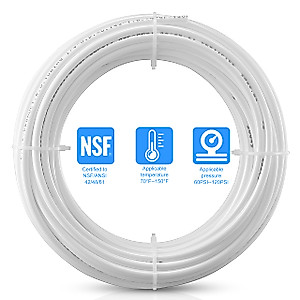 30FT 1/4 Inch O.D.RO Water Tubing,NSF Certified Pipe for RO(Reverse Osmosis) Water Purifier Filter System,BPA free Flexible Plastic Hose(white)