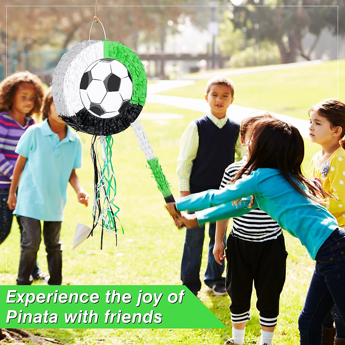 Deekin 3 Pcs Soccer Ball piñata Set Include piñata with Stick Eye Mask Soccer Ball piñata for Kids Music Science School Sports Bridal Shower Birthday Party Decorations Supplies