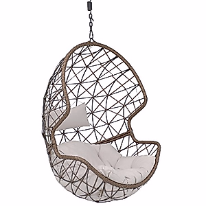 Sunnydaze Danielle Hanging Egg Chair Swing, Resin Wicker Basket Design, Outdoor Use, Includes Gray Cushion