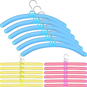 Geelin 18 Pieces No Bump Hangers No Shoulder Bump Hangers Foam Padded Hangers Adjustable Coat Sweater Hangers No Slip Clothes Hangers Bendable for Women Clothing(Blue, Yellow, Pink)
