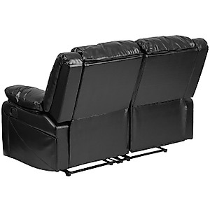 BizChair Black LeatherSoft Loveseat with Two Built-In Recliners