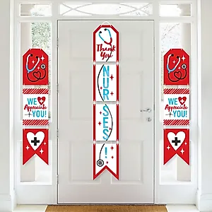 Big Dot of Happiness Thank You Nurses - Hanging Vertical Paper Door Banners - Nurse Appreciation Week Wall Decoration Kit - Indoor Door Decor