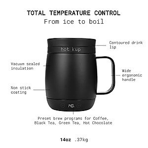 HOT KUP Heated Coffee Mug 14oz Temperature Controlled Smart Cup Black