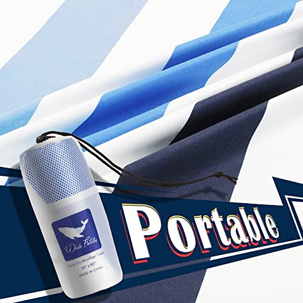 Whale Flotilla Large Quick Dry Beach Towel (30"x60"), Microfiber Sand Free Beach Towels for Kids and Adults, Super Absorbent Compact Pool Travel Towel, Blue