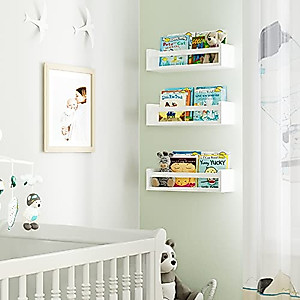 Wallniture Madrid Floating Shelves Wall Bookshelves, Wood White Bookshelf for Kids Books, Picture Frames, Nursery Wall Decor Set of 3