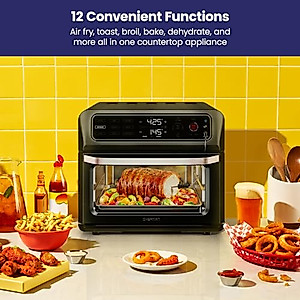 Chefman Air Fryer Toaster Oven Combo with Probe Thermometer, 12-In-1 Stainless Black Convection Oven Countertop, 10 Inch Pizza, 4 Slices of Toast, Cooking, Baking, Toasting, Roaster Oven Airfryer 20QT