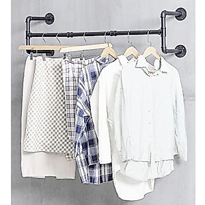 Industrial Pipe Clothes Racks, Wall Mounted Garment Racks, Space-Saving Display Hanging Clothing Racks, Heavy Duty Steampunk Detachable Multi-Purpose Hanging Rod for Closet Storage, Black (Black)