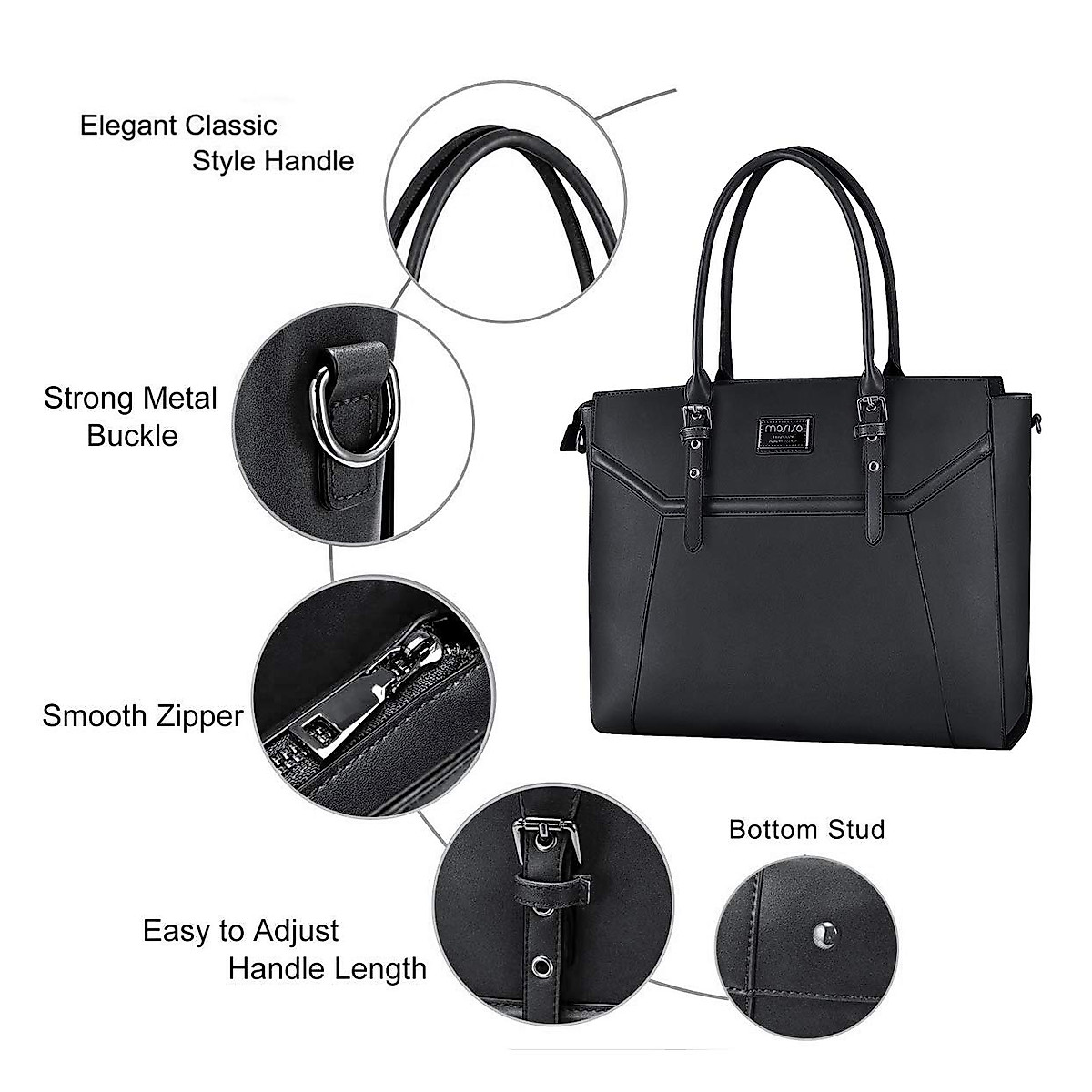 MOSISO 17 inch Women Laptop Tote Bag with Shockproof Compartment, Black