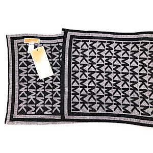 Michael Kors Bordered MK Logo Print Muffler Scarf (Pearl Heather)