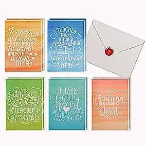 VNS Creations 10 Teacher Thank You Cards with Matching Envelopes & Stickers | Bulk Appreciation Thank You Notes Pack for Teachers | Great Gift Set for Teachers Day or Valentines Cards for Teachers.
