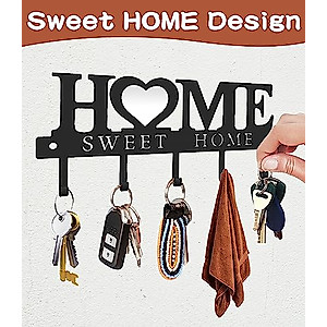 WIPHANY Sweet Home Key Holder Wall Mounted Black Metal Decorative Keys Holder Home Design Organizer for Key Rack for Entryway Hooks Home Hangers