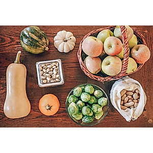 Reusable Cotton Mesh Produce Bags - 100% Organic Cotton, Durable, Double Stitched, Washable with Tare Weight & Drawstring - Mesh Bags for Grocery Shopping, Vegetables & Fruits | 6 Bags (2L, 2M, 2S)