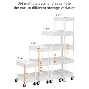 CAXXA 4-Tier Rolling Storage Organizer with 4 Small Baskets - Mobile Utility Cart with Caster Wheels, White