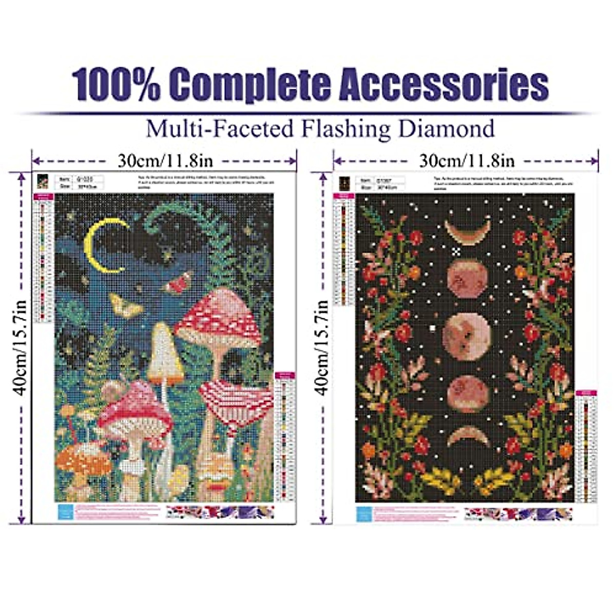 2 Pack Diamond Painting Kits for Adults,5D DIY Mushroom Forest Full Drill Round Art Gems with Moon Diamond Art Perfect for Home Wall Decor Diamond Dotz Inch12x16