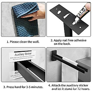 Black Premium Stainless Steel Hand Towel Holder Square Tube Horizontal Double Pole No Punching + Punching Dual Use Heavy Duty Wall Mounted Hotel Bathroom Minimalist Towel Rack