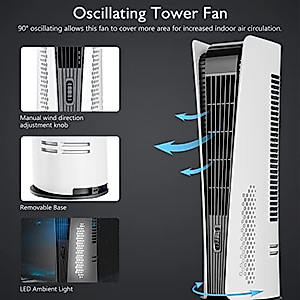 SISMEL Bladeless Tower Fan, 10000mAh Battery Operated Portable Fan with 3 Speeds, Timer, Night Light, LED Display, 16" Small Quiet Oscillating Desk Fan for Bedroom, Office, Camping (White)