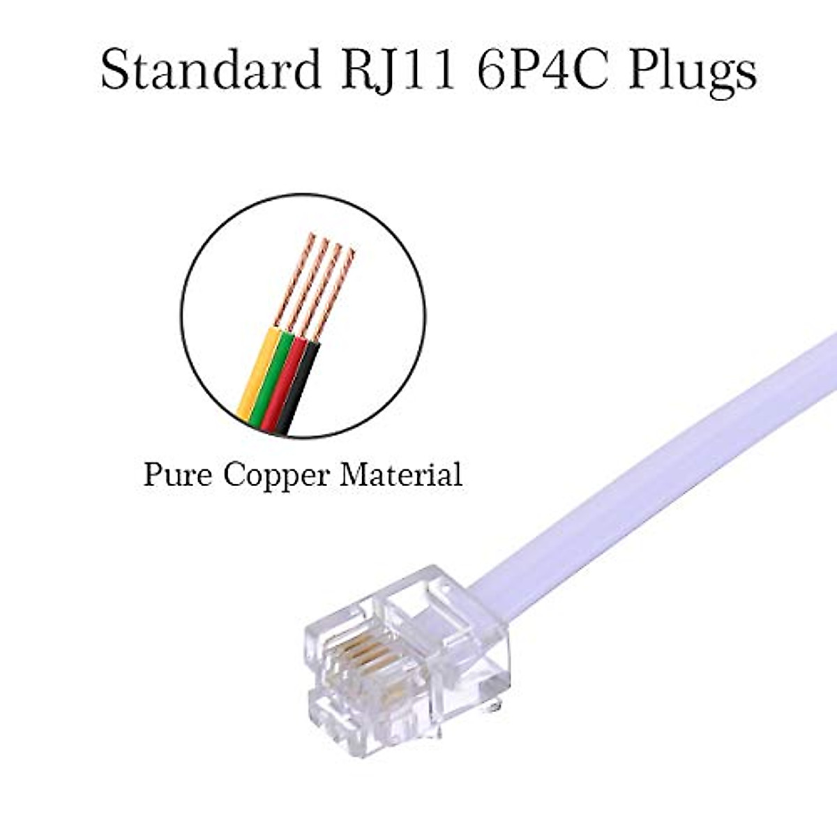 Phone Line Splitter,Telephone Splitter,with RJ11 6P4C Plugs, Suitable for Telephone, Fax Machine, 2 Pack White