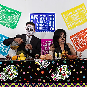 Hxezoc 3 Pack Day of The Dead Tablecloths, Disposable Plastic Skull Party Table Cover for Dia De Los Muertos Party Mexican Festival Holiday Party Decorations Outdoor Indoor Party Supplies