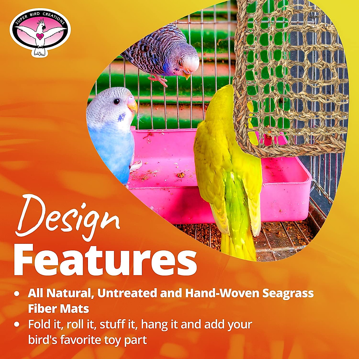 Super Bird Creations SB50006 Seagrass Mat for Cage Decor, Pet Enrichment and Boredom Relief - Versatile Toy-Making Base - Ideal for Parrots - Small to Large Birds & Reptiles - 12"x14" (3 Pack)