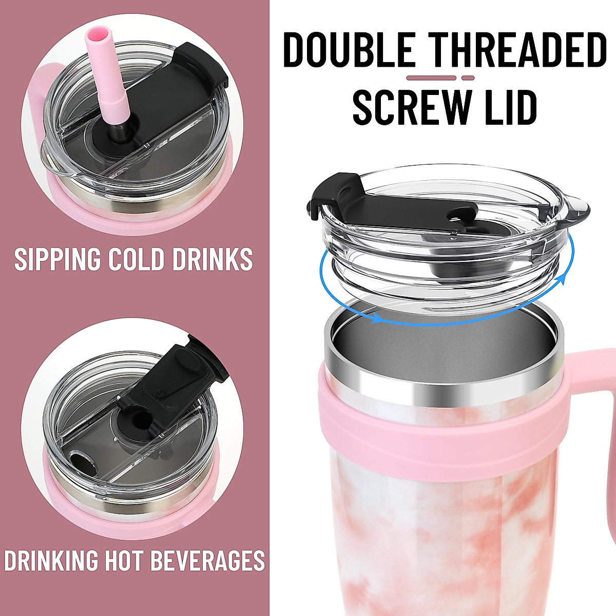 Zukro 50 oz Tumbler With Handle and Straw, Large Leak Proof Vacuum Insulated Double Wall Stainless Steel Cup with 2-in-1 Screw Lid, No Sweat, Travel Mug Fit in Cup Holder, Keeps Drinks Cold 30 Hours