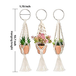 Mini Macrame Plant Hanger with Pot, 3 Pcs Small Hanging Car Plant, Cute Hanging Rearview Mirror Charms, Boho Car Decor, for Plant Lover by MoHern