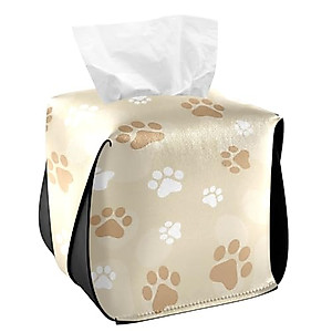 Fustylead Brown Claw Print Tissue Box Cover, PU Leather Square Decorative Cover for Tabletop, Bathroom, Car, Office