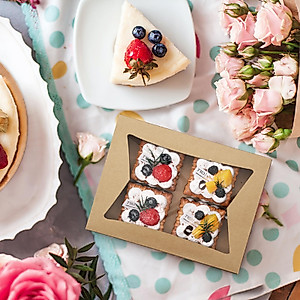 Eupako 8x6x2.5" Cookie Boxes with Window, Brown Gift Boxes for Presents , Auto Pop up Gift Box, Kraft Paper Pastry Boxes for Bakery, Cookies, Donuts, Candy - 25 Pack