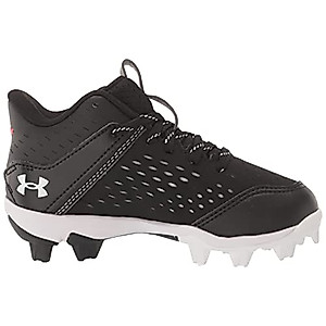 Under Armour Baby Boys Leadoff Mid Junior Rubber Molded Cleat Baseball Shoe, (001) Black/Black/White, 11 Little Kid US
